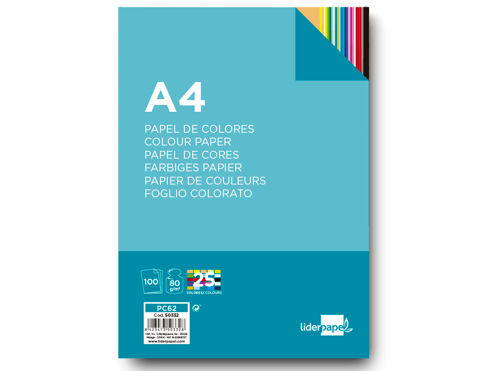 Papel de cor liderpapel din a4 80 gr pack de 100 folhas 25 cores ...