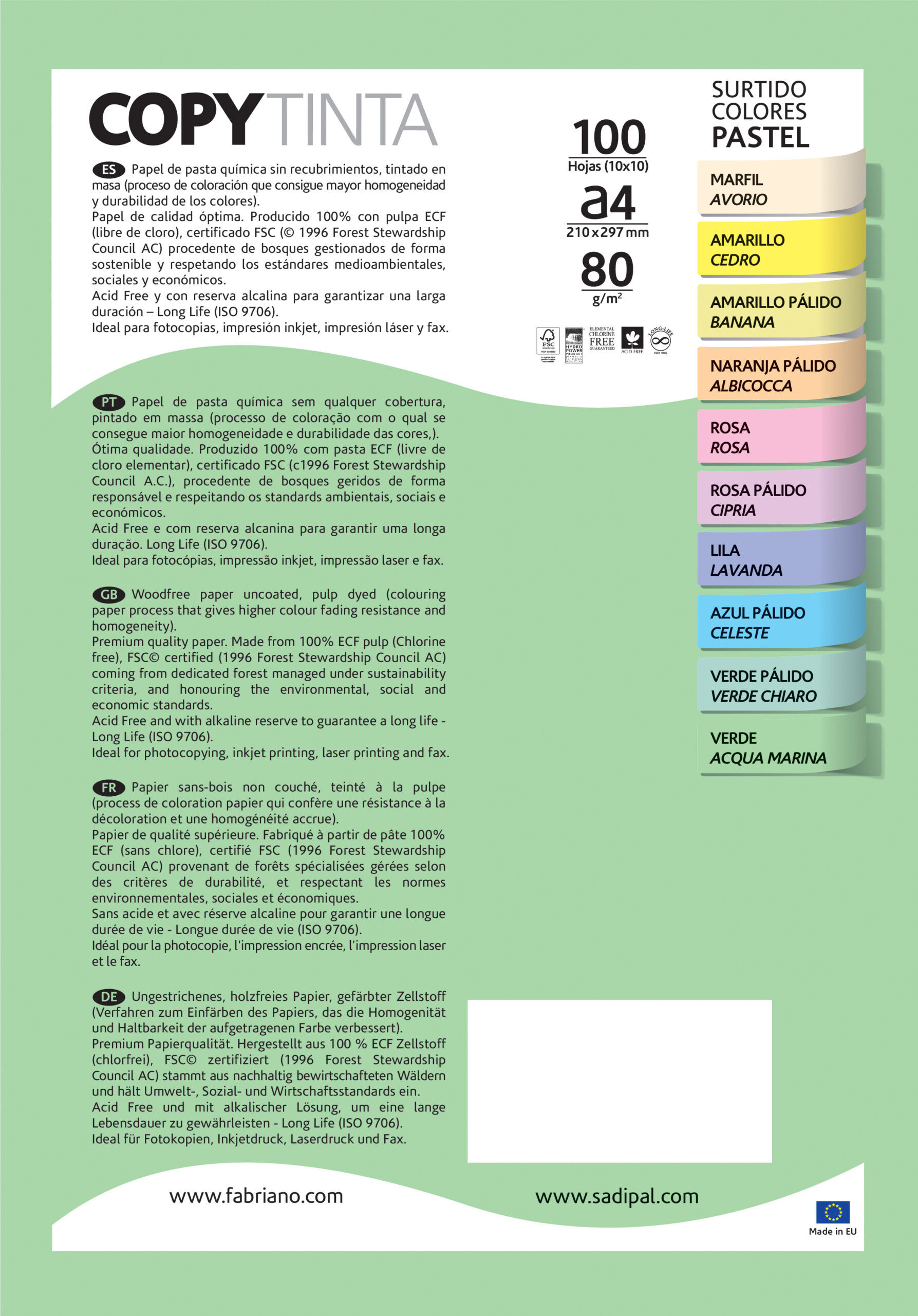 Papel Fotocopia Colorido A4 80G Fabriano Copy Tinta Sortido Suave 10 ...
