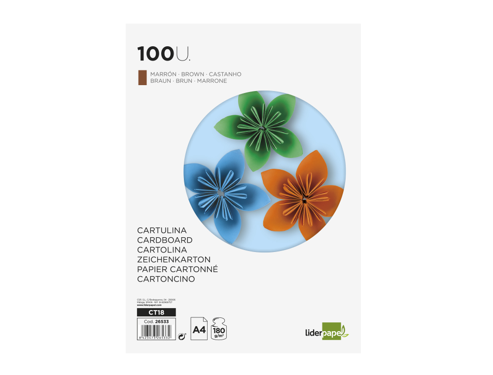 Cartolina liderpapel 180 gr 100 folhas din a4 castanho - Papelaria - WOOK