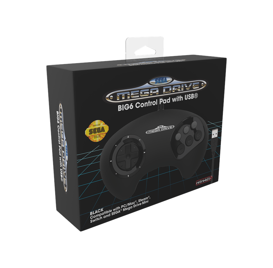 Comando Retro-Bit SEGA Mega Drive BIG6 Wired Controller USB PC/MDrive ...